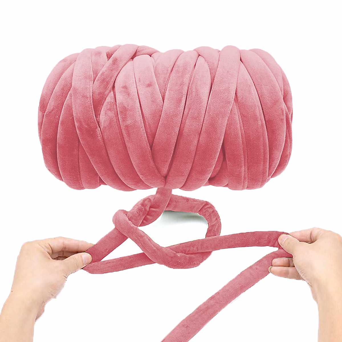Super Soft Velvet Bulky Tube Yarn for Hand Knitting Blanket for Braided Knot, Giant Arm Knitting Yarn for Knitting Throw Rugs Pillow(Dark Pink 0.55lb)