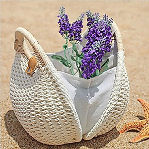 TONWHAR® Lady's Stylish Shell Shape Straw Tote Handbag Rattan Beach Bag (White)