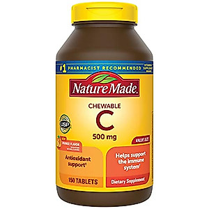 Nature Made Chewable Vitamin C 500 mg Tablets, 150 Count Value Size to Help Support the Immune System