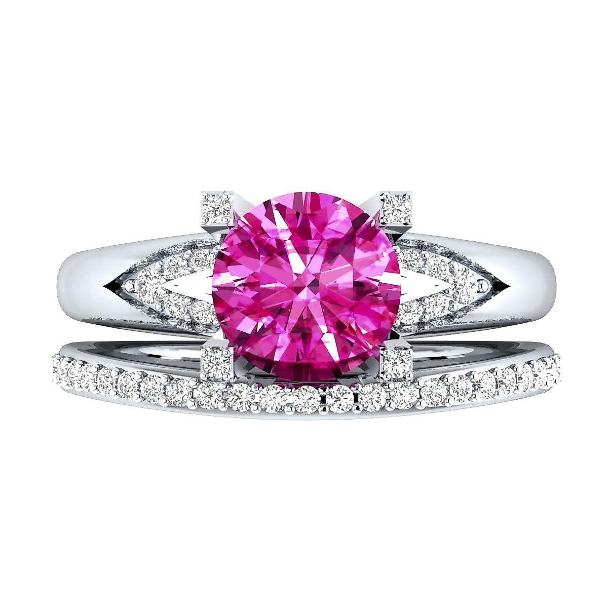 IDEALJEWEL95 Women's 2.70 ct Round Pink & White Sapphire Sterling Silver Bridal Ring Set Free Size For Engagement/Wedding/Valentines Day (Size_13.5)