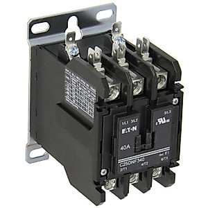 Eaton C25DNF340A Definite Purpose Contactor, 50mm, 3 Poles, Box Lugs, Quick Connect Side By Side Terminals, 40A Current Rating, 3 Max HP Single Phase at 115V, 10 Max HP Three Phase at 230V, 20 Max HP Three Phase at 480V, 120VAC Coil Voltage