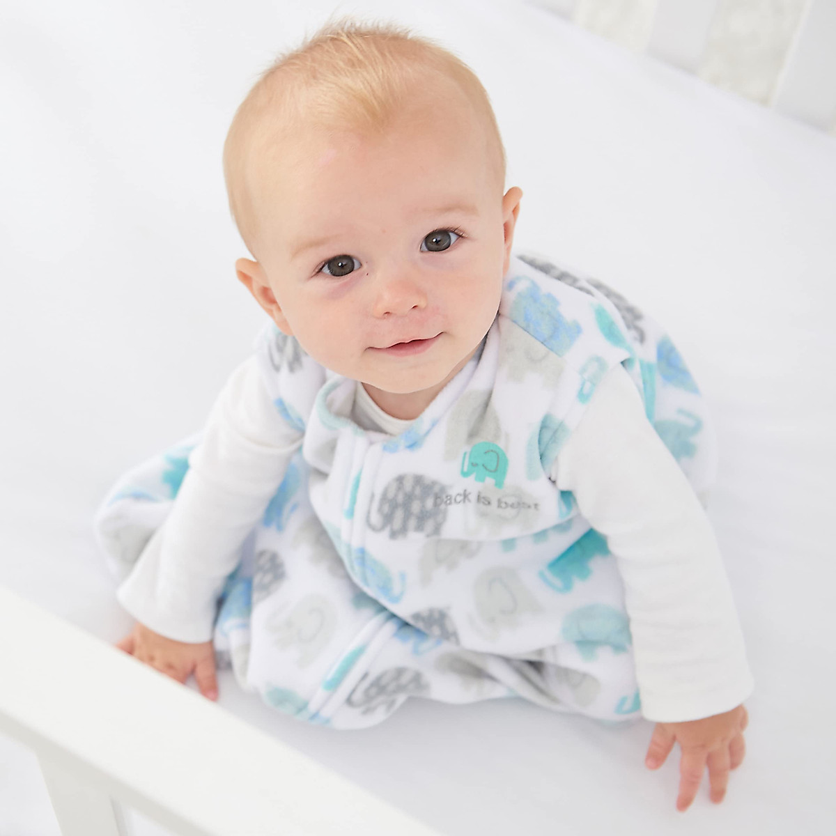 HALO SleepSack, Micro-Fleece Wearable Blanket, Swaddle Transition Sleeping Bag, TOG 1.0, Elephant Texture, Small, 0-6 Months