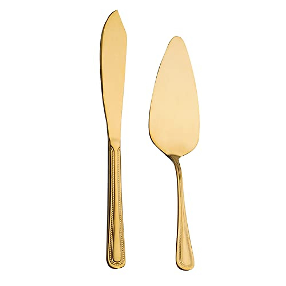 ZEENEEK Wedding Cake Knife and Server Set, 2 Pieces Gold Stainless Steel Cake Knife Pie Server Cake Cutting Set Serving Utensils for Wedding, Birthday, Parties and Events Christmas(Gold)