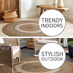 Super Area Rugs Brown Braided Rug for Kitchen/Dining Room, Taupe Gray Indoor Outdoor Braided Rug for Patio/Porch 4' x 6' Oval