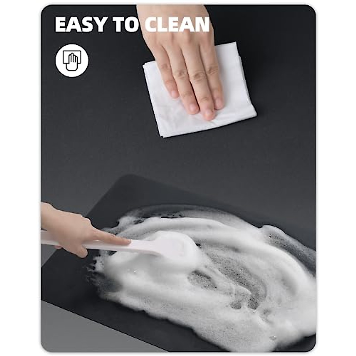 Dish Drying Mat for Kitchen Counter - Color G Hide Stain Absorbent Dish Rack Mat - Rubber Backing, Heat Resistant, Quick Dry, Easy Clean - 12"x19" Small Black Coffee Bar Mat Drying Matt