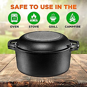 NutriChef Cast Iron Multi Cooker - Pre-Seasoned Non-Stick Double Dutch Oven Stovetop Casserole Cookware Braising Pot and Skillet Lid with Handle- For Oven, Stove, Grill, Over a Campfire Cooking