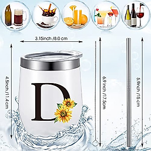 Zopeal Funny Personalized Coffee Mug Cup with Initials, Monogrammed Gift for Women Mom Teacher Birthday Christmas Wedding, 12 oz Stainless Steel Wine Tumbler with Brush Straw Gift Box(D)