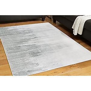 Signature Design by Ashley Milset Contemporary Indoor Washable Ombre Pattern 8 x 10 Rug with Non Slip Backing, White & Black