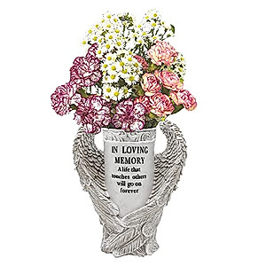 Grave Decorations for Cemetery, Angel Wings Vases with Spikes for Garden Decorations Waterproof Garden Statues Memorial Gifts for Loss of Loved One