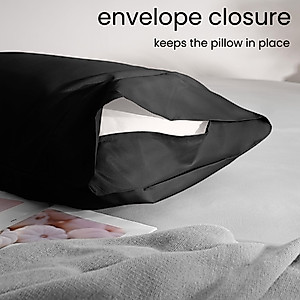 Pillowcases Queen Black Set of 4 Envelope Closure End Easy Fit for All Season Warm Soft and Breathable Material Machine Washable