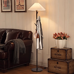 Unique Floor Lamps Modern,Black Simple Floor Lamp with Coat Rack,Tree LED standing lamp ,Lamparas De Pie Para Sala for Living Room Office or Bedroom - Includes Two Pleated Lampshades (Beige+Green)