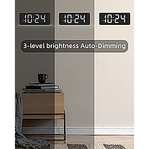 LED Digital Wall Clock with Large Display, Big Digits, Auto-Dimming, 12/24Hr Format, Battery Backup, Silent Wall Clock for Farmhouse, Kitchen, Living Room, Bedroom, Classroom, Office – White