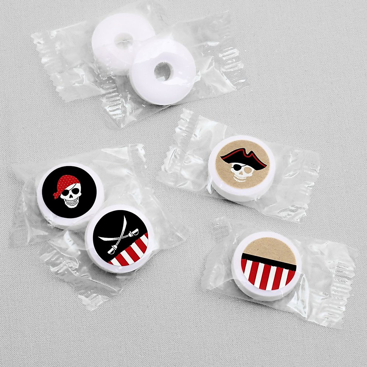 Big Dot of Happiness Beware of Pirates - Pirate Birthday Party Round Candy Sticker Favors - Labels Fit Chocolate Candy (1 sheet of 108)