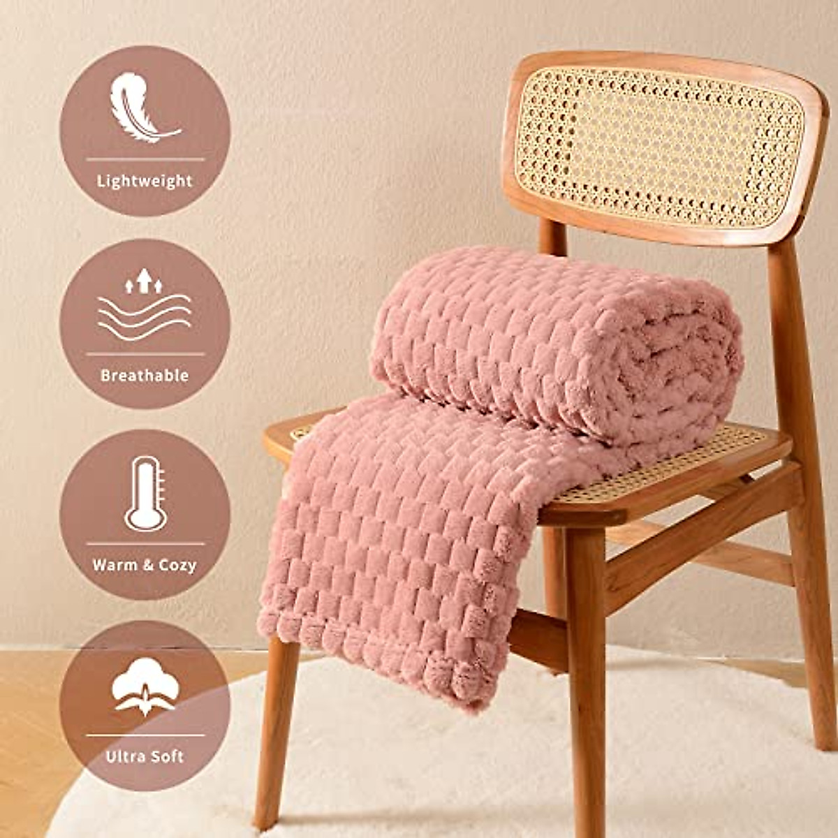 FY FIBER HOUSE Fleece Throw Blanket for Couch 300GMS Super Soft Plush Fuzzy Blankets Lap Blanket for Office Sofa, 50x60 Inches, Pink