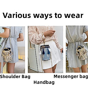 Anopo Womens Straw Shoulder Bag Embroidered Tassel Ethnic Travel Crossbody BOHO Purse Summer Beach Bohemian Handbag Tote for Girls Bucket Blue