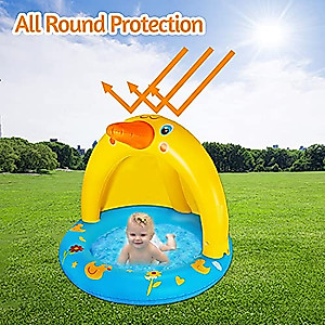 Inflatable Baby Pool with Canopy, Kiddie Splash Duck Pool with Sprinkler Outdoor Water Toys Summer Blow up Swimming Pool Outside Backyard Indoor Gift for Kid Toddlers Boy Girl Age 1-2 1-3 Year Old