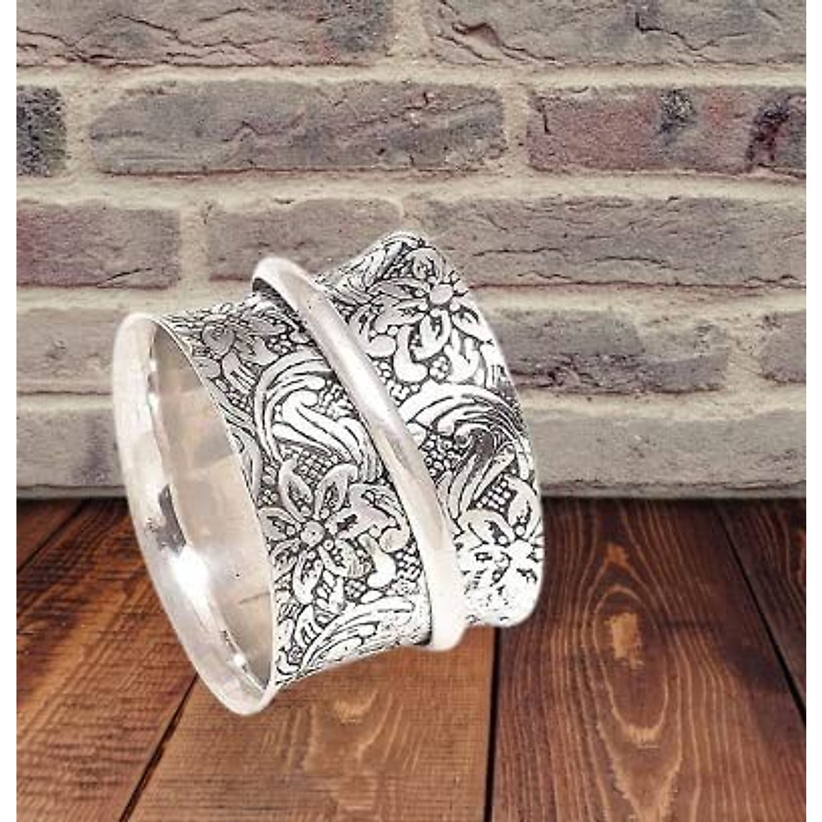 925 Sterling Silver Spinner Flowers Ring for Women Fidget Anxiety Relief Ring Band Meditation Ring (10)