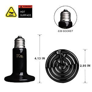 WUHOSTAM 2 Pack 80W Ceramic Heat Lamp with 1-pcs Digital-Thermometer, Infrared Reptile Heat Emitter Heater Lamp Bulb for Pet Brooder Coop Chicken Lizard Turtle Snake Aquarium ETL Listed