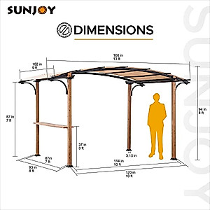 Sunjoy Outdoor Pergola 8.5 x 13 ft. Steel Arched Pergola with Tan Weather-Resistant Fabric Canopy for Patio, Backyard, Garden Activities