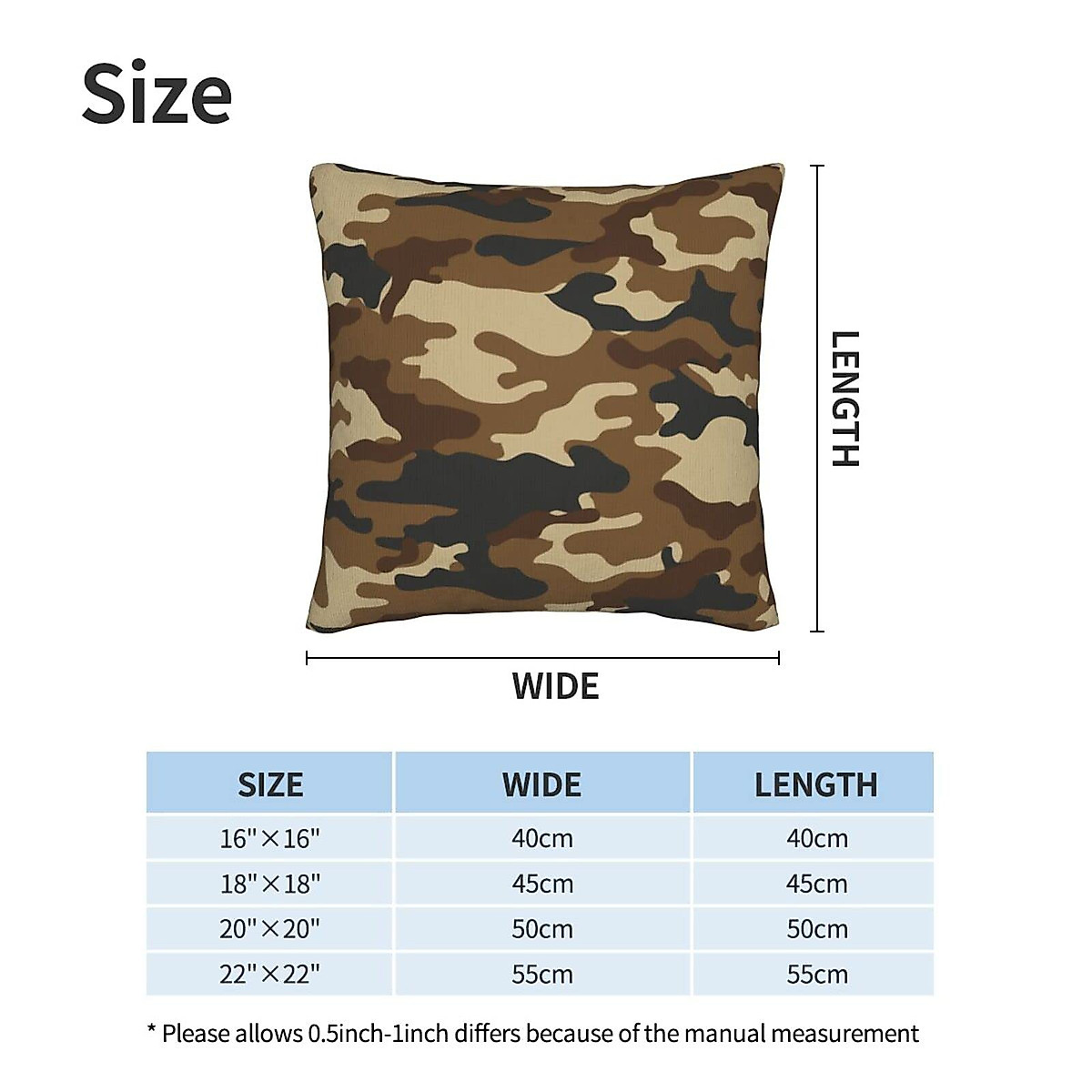 Fiokroo Military Camouflage Throw Pillow Covers Set of 2 Pillow Cushion Cases Army Style Camo Square Pillowcases for Sofa Bedroom Living Room Car, 18 X 18 Inch