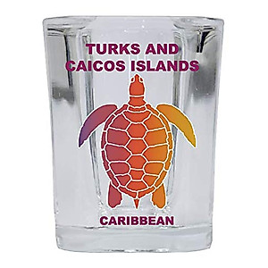 Turks and Caicos Islands Caribbean Souvenir Rainbow Turtle Design Square Shot Glass
