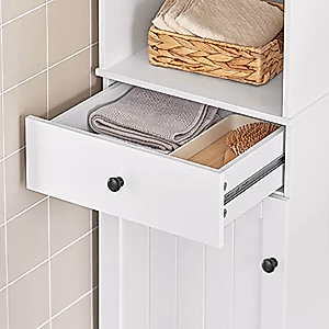 SoBuy Floor Standing Tall Bathroom Storage Cabinet with Shelves and Drawers, Linen Tower Bath Cabinet, Anti-Tipping Multifunctional Corner Unit, White BZR17-W