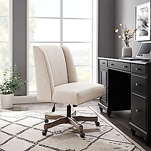 Linon Natural Linen Upholstered Swivel Wooden Base Clayton Office Chair