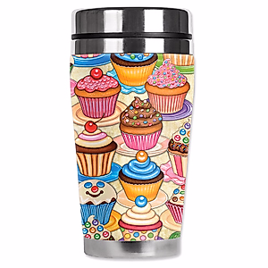 Mugzie Cupcakes Travel Mug with Insulated Wetsuit Cover, 16 oz, Multicolor