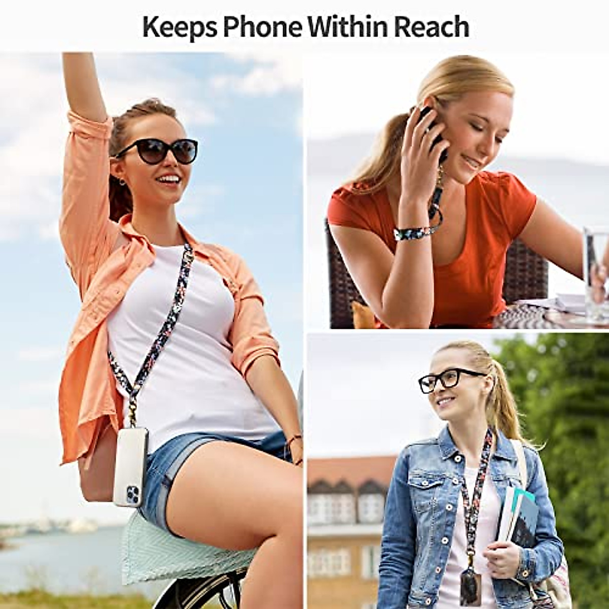 Zafolia Cell Phone Lanyard, Phone Lanyard Crossbody, Wrist Strap, lanyards for Keys, Universal Adjustable Shoulder Neck Straps for iPhone Case ID Badges and Most Smartphones (Pretty Flowers)