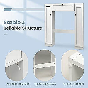 Giantex Over-The-Toilet Storage Cabinet - Freestanding Toilet Organizer with Doors, Adjustable Shelves & Toilet Paper Holders, Versatile Storage Rack Space Saver for Bathroom Laundry Room (White)