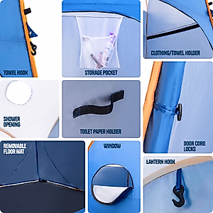 Alpcour Portable Pop Up Tent – Privacy Tent for Portable Toilet, Shower and Changing Room for Camping and Outdoors – Spacious, Extra Tall and Waterproof with Utility Accessories - Sturdy and Easy Fold