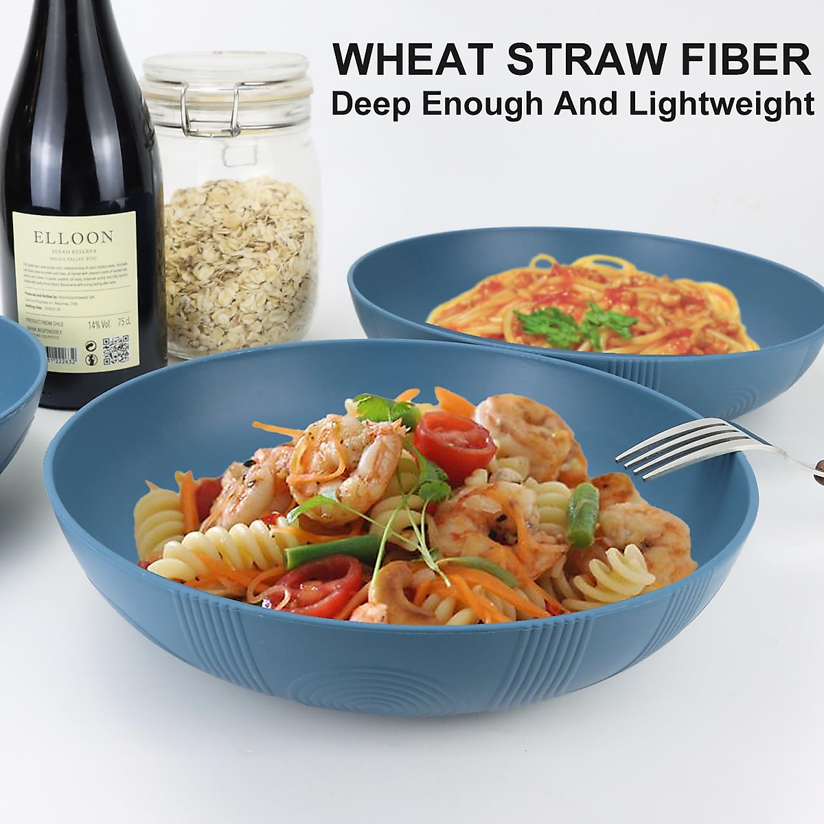 PYRMONT 10inches Large Pasta Bowls Set of 6-65oz Wheat Straw Bowls,Bowl Plates,Large Plastic Bowls Reusable for Pasta,Salad,Soup,Unbreakable & Lightweight Bowls for Kitchen,Dishwasher Safe,BPA-Free