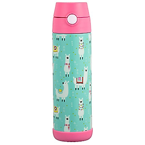 Snug Kids Water Bottle - insulated stainless steel thermos with straw (Girls/Boys) - Llamas, 17oz