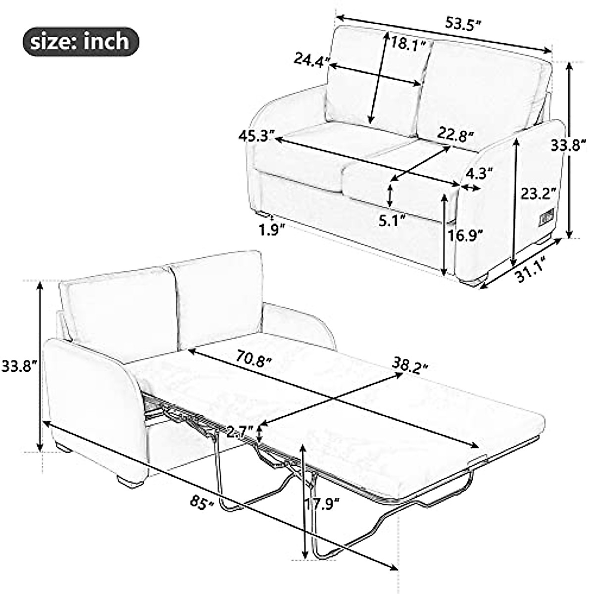 ERYE 3-in-1 Futon Daybed with Pull Out Sleeper Couch Bed, Loveseat Sofa W/Reclining Backrest Convertible Sleep Sofabed for Home RV Apartment Office Living Room