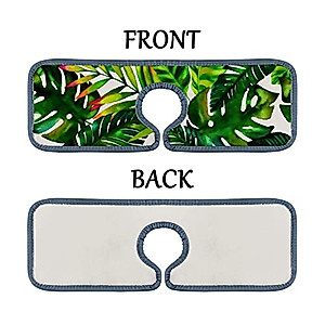 Kitchen Faucet Mats 2 Pieces Jungle Tropical Plam Leaf Faucet Sink Splash Guard Bathroom Counter and RV,Absorbent Faucet Counter Sink Water Stains Preventer
