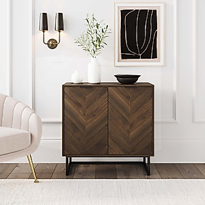 Nathan James Enloe Modern Sideboard Buffet Storage Accent Cabinet with Doors in a Rustic Walnut Finish and Black Matte Metal Base for Hallway, Entryway, Kitchen or Living Room, Walnut/Black