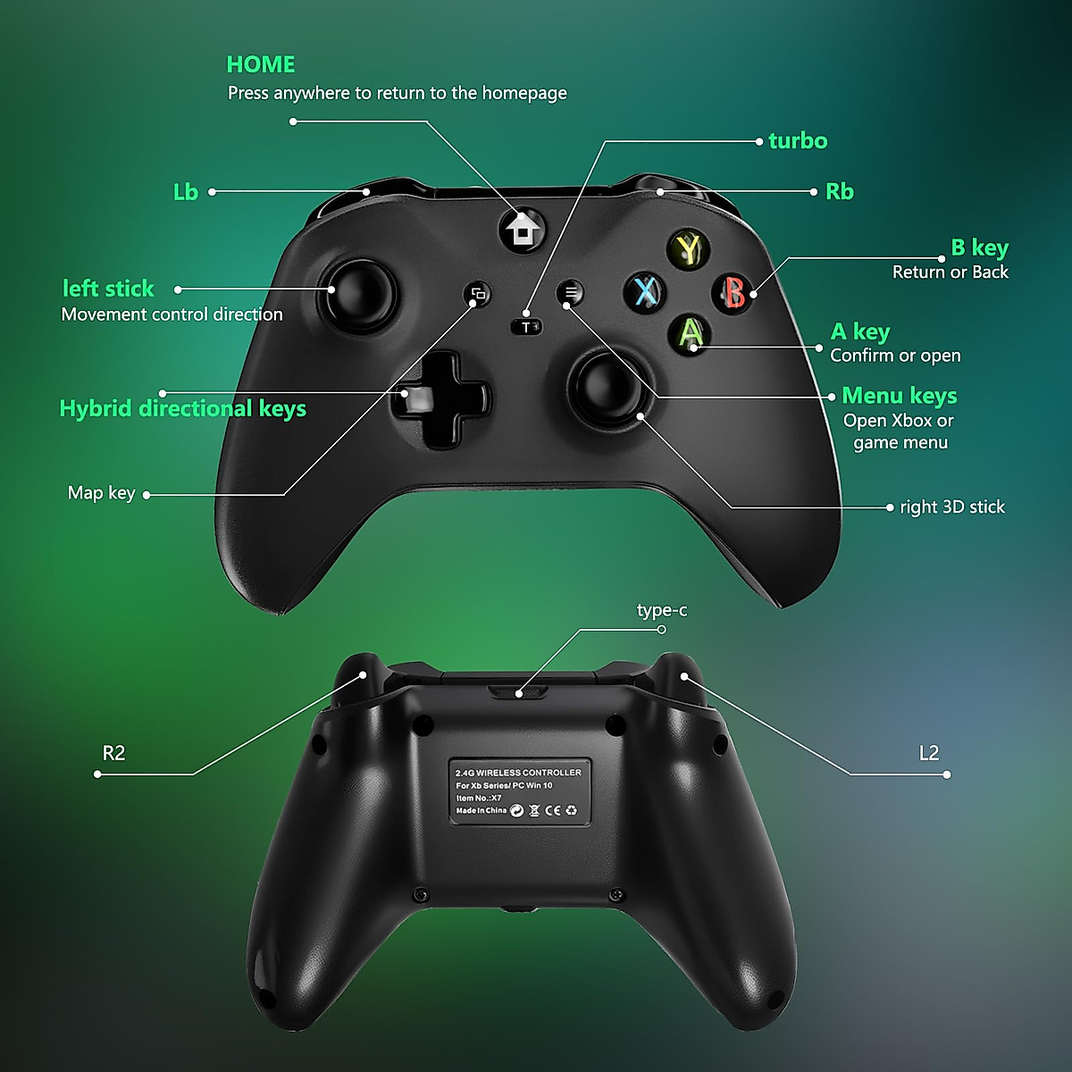 SZYUYU 【Upgraded Wireless Controller with 2.4GHZ Wireless Adapter for Xbox One/Xbox One S/Xbox One X/Xbox Series X/Xbox Series S Consoles,Steam PC Windows 10 and above, Black