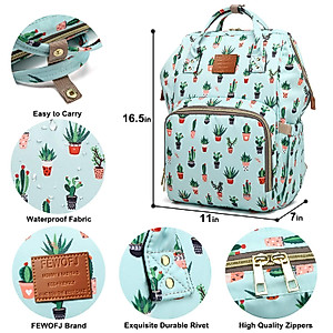 FEWOFJ Cactus Diaper Bag Backpack, Women Waterproof Travel Nappy Bag for Baby Care