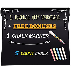 UnityStar Chalk Paper, 17.7" X 78.7" Adhesive Chalkboard Contact Paper Removable Wall Decal Stickers with 1 Liquid Chalk Marker & 5 Colors Chalks for Home Office School Blackboard Restaurant Menu