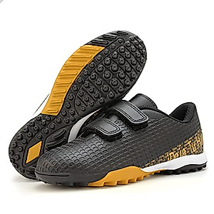 Hawkwell Boys Girls Athletic Turf Soccer Shoes(Toddler/Little Kid/Big Kid), Black PU, 6 M US