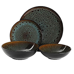 Gibson Elite Kyoto Double Bowl Dinnerware Set, Service for 4 (16pcs), Teal