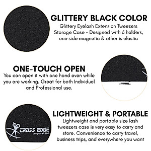 Cross Edge Corporation Empty Glittery Eyelash Extension Tweezers Storage Case Multipurpose Portable lash Tweezers Magnetic Box Hold 6 Tweezers - Keep Your Beloved Lash Tweezers Safe & Secure (Black)