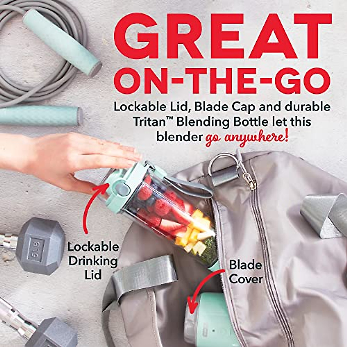 Dash 16 oz Personal USB Bottle Blender with Travel Lid and Charging Cord, Single-Serve Smoothie and Juice Maker, Aqua
