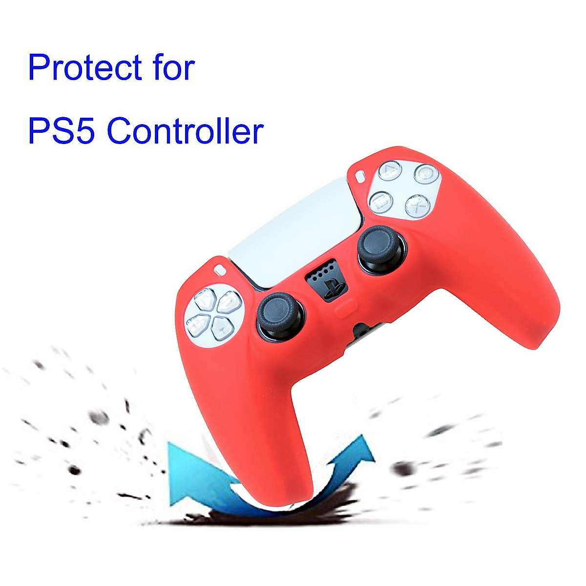 PS5 Controller Skin,Hikfly Silicone Cover for PS5 Grips Playstation 5 Controller Cover Protector Sleeve Kits Video Games with FPS Pro Thumb Grips Caps(Red)
