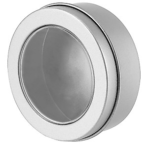 SHEUTSAN 48 Pack 2 OZ Metal Tins Cans, Round Empty Container Cans with Clear Window Top, Round Tin Container Bottle for Cosmetics, Lip Balm, Cream, Crafts, Wedding Party, Silver