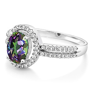 Gem Stone King 925 Sterling Silver 8X6MM Oval Gemstone Birthstone Split Shank Double Halo Engagement Ring | Wedding Band Anniversary Promise Ring For Women