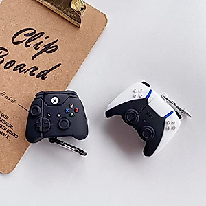 Ponnky Airpods 1st / 2nd Case Protective Shockproof Case Cover with Keychain for Boys Girls,3D Game Controller Cute Design Unique Stylish Accessories Silicone Cover(White Black)