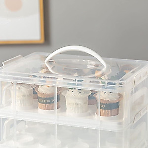 3 Tier Cupcake Carrier with Lid,Holds 36 Cupcakes or 3 Large Cakes Food Transporter Container with 3 Tier Stackable Layer Insert