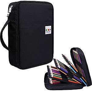 JAKAGO 220 Slots Colored Pencil Case Large Capacity Pen Holder for Artist Painter Zipper Organizer Bag for Marker Highlighter Storage Case for Office Sketch Travel Supplies (Black)