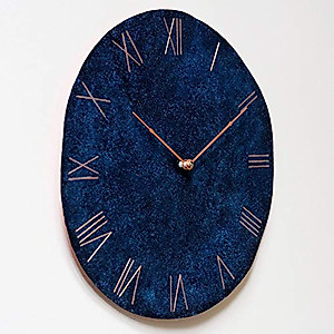 InTheTime 12-inch Bent Copper Wall Clock Blue Round Large Silent Non-Ticking Unique Handmade - 7th Wedding Anniversary Gift Idea Rustic Farmhouse Native American Southwest Home Kitchen Art Decor